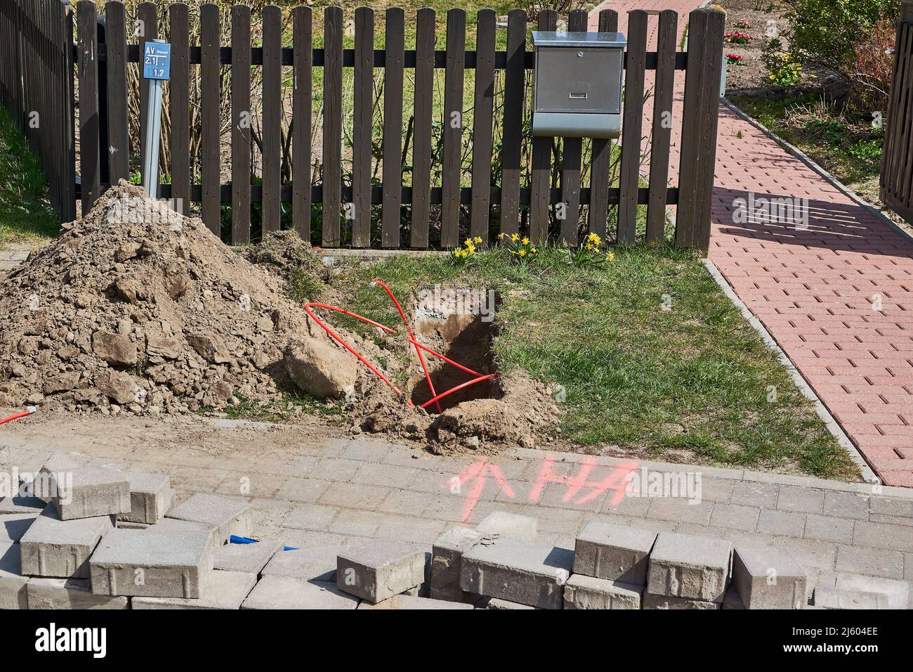 fiber laying for high speed internet construction site Stock Photo - Alamy