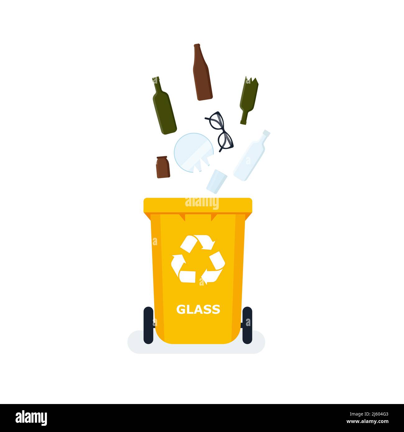 Waste segregation. Sorting garbage by material and type in colored ...