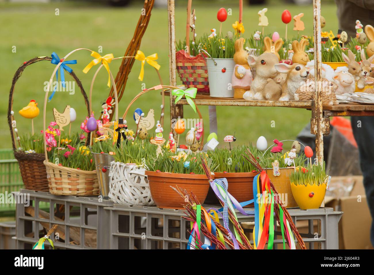 Easter street farmers market with traditional Easter souvenirs and ...