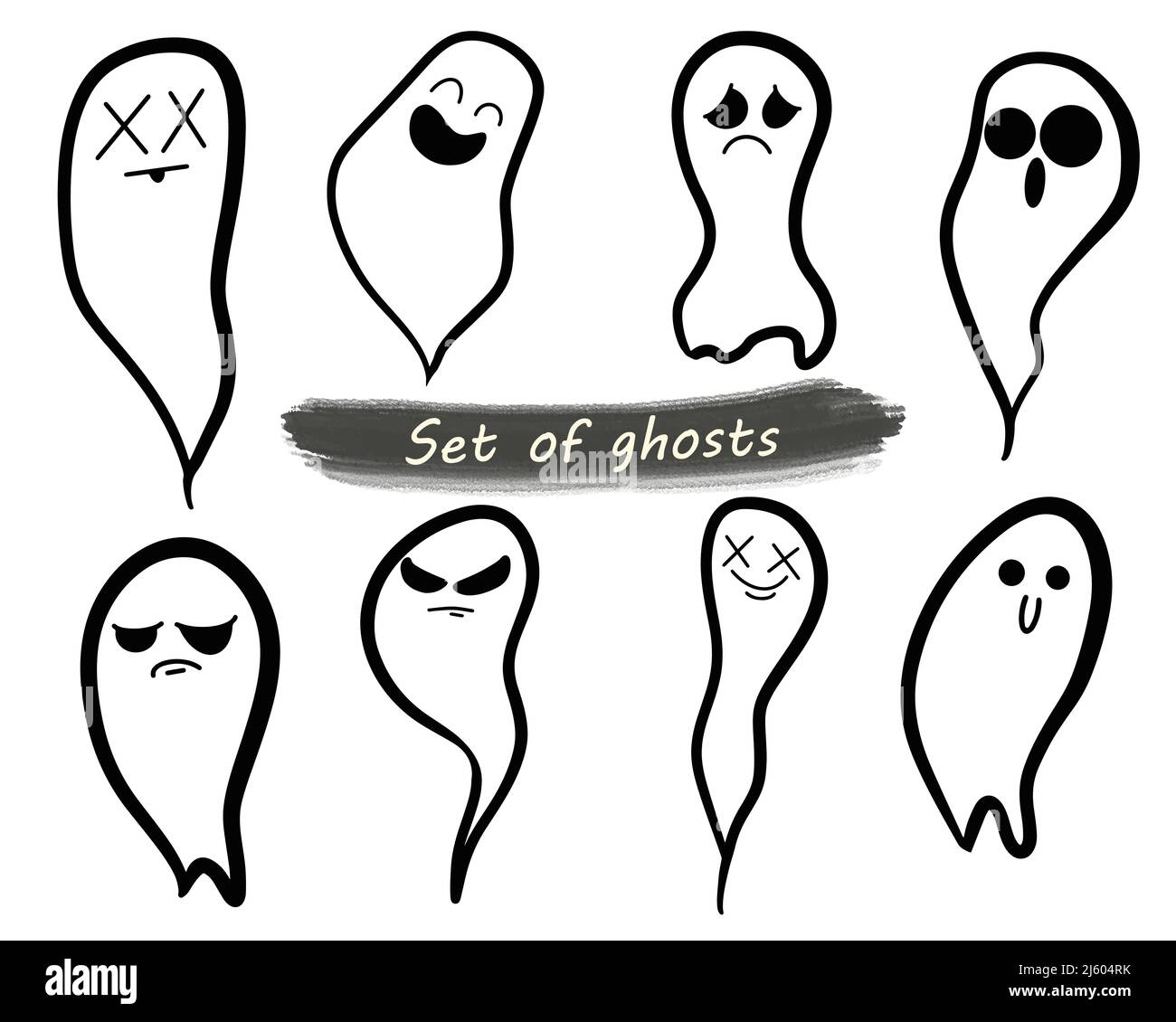 Vector Ghosts doodle set Set of cloth Ghosts Flying Phantoms Halloween ...
