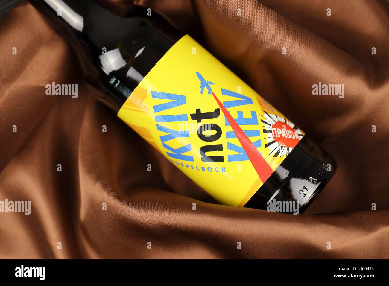 KHARKIV, UKRAINE - NOVEMBER 3, 2021: A bottle of beer featuring ...