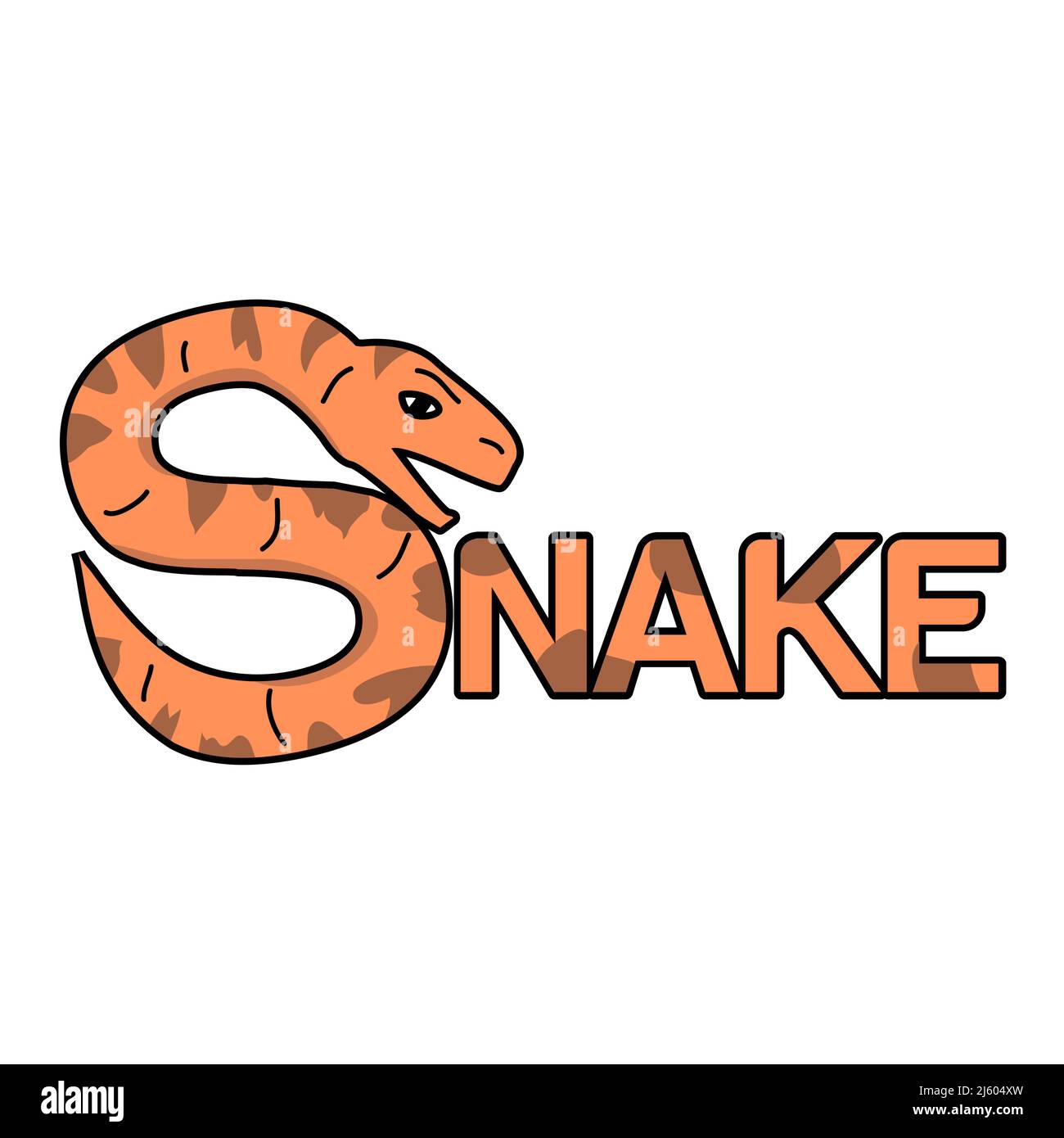 Snake Icon with the word snake. Flat design. Vector Illustration on ...