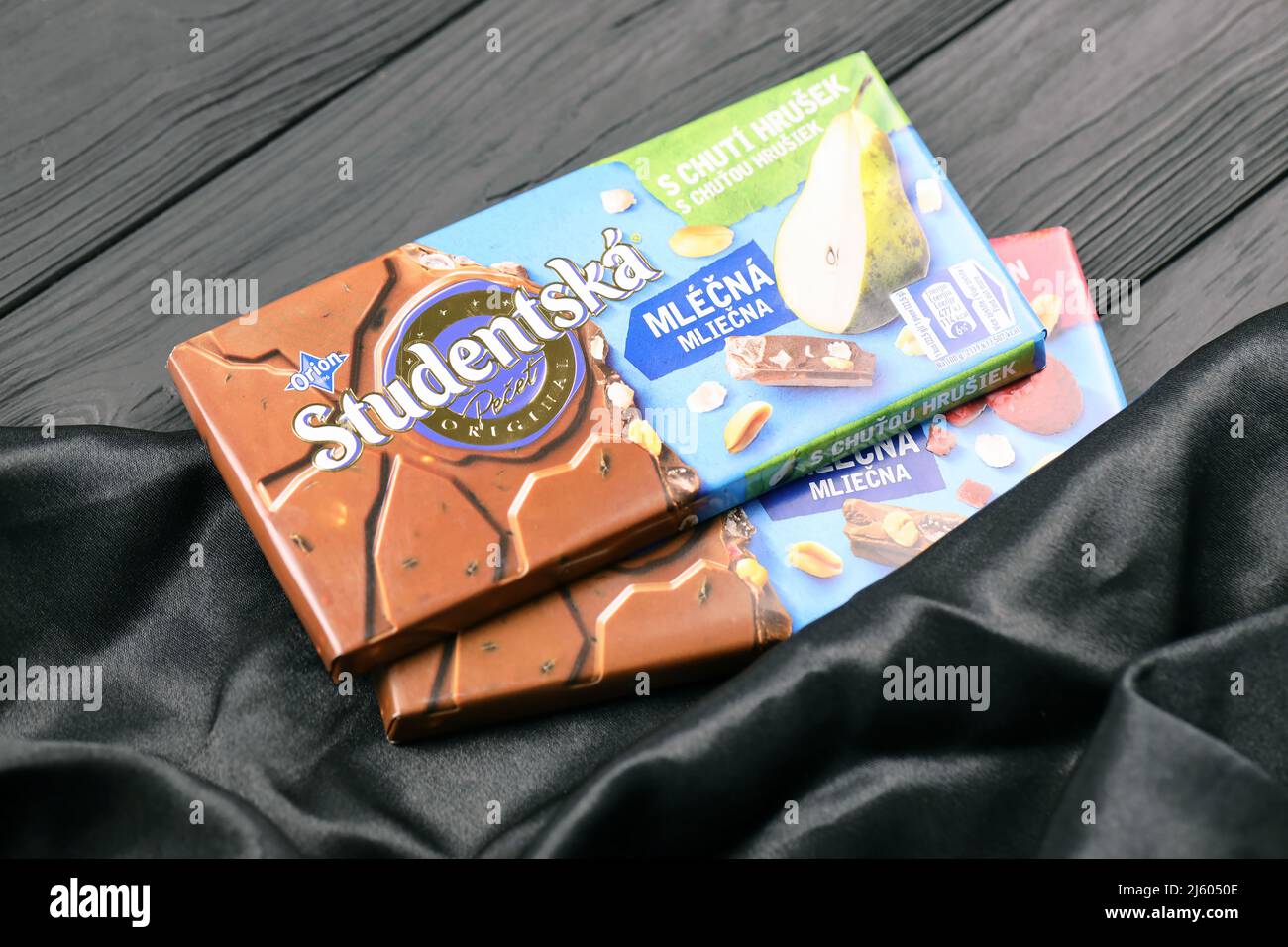 KHARKIV, UKRAINE - NOVEMBER 3, 2021: Studentska chocolate bar is a ...