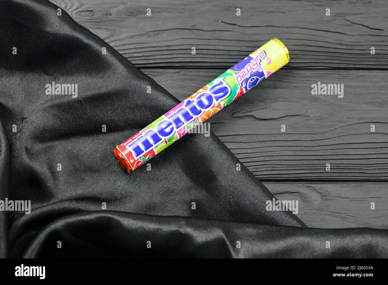 KHARKIV, UKRAINE - DECEMBER 16, 2021: Mentos production with company ...