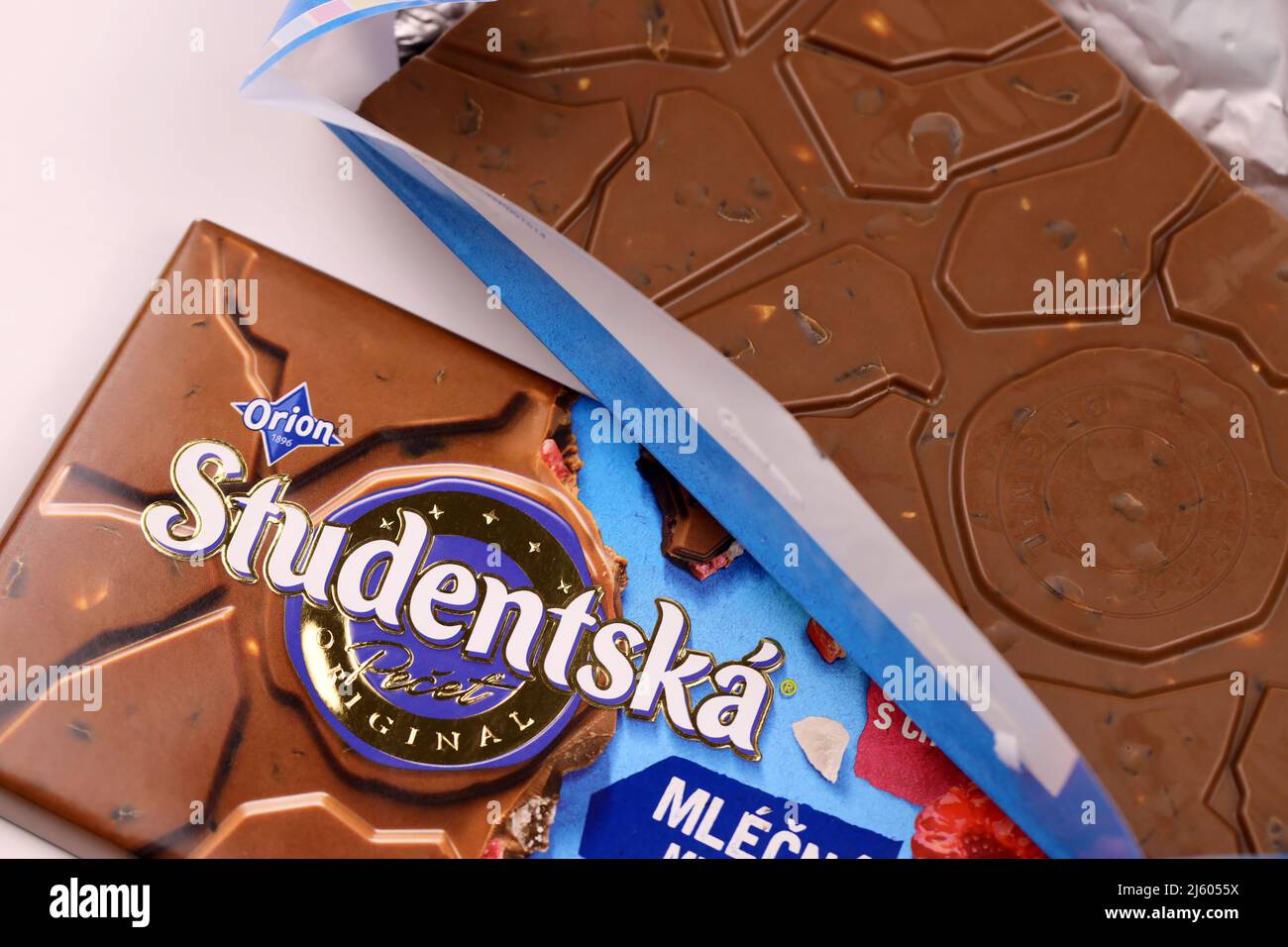 KHARKIV, UKRAINE - NOVEMBER 3, 2021: Studentska chocolate bar is a ...