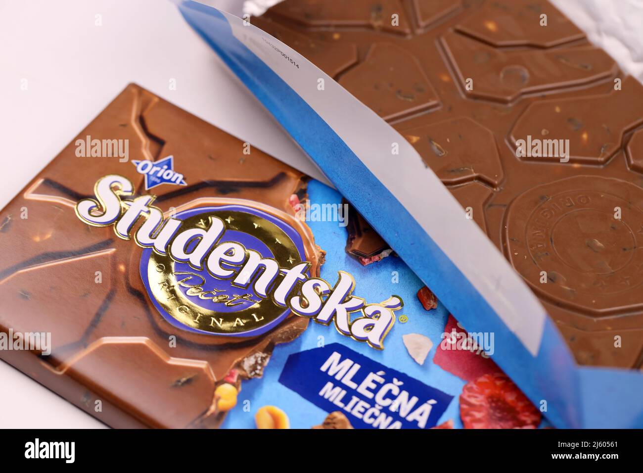 KHARKIV, UKRAINE - NOVEMBER 3, 2021: Studentska chocolate bar is a ...