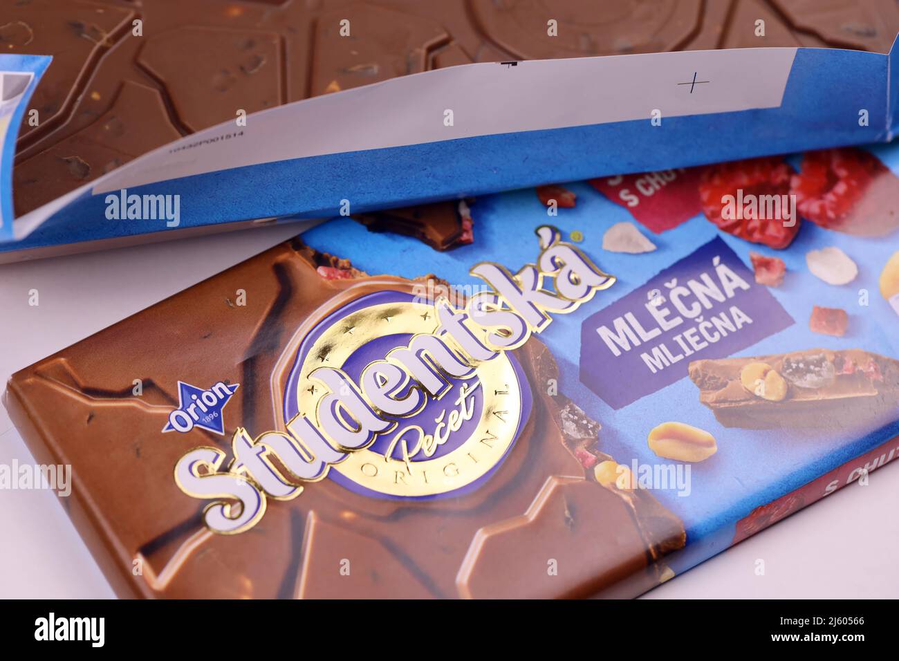 KHARKIV, UKRAINE - NOVEMBER 3, 2021: Studentska chocolate bar is a ...