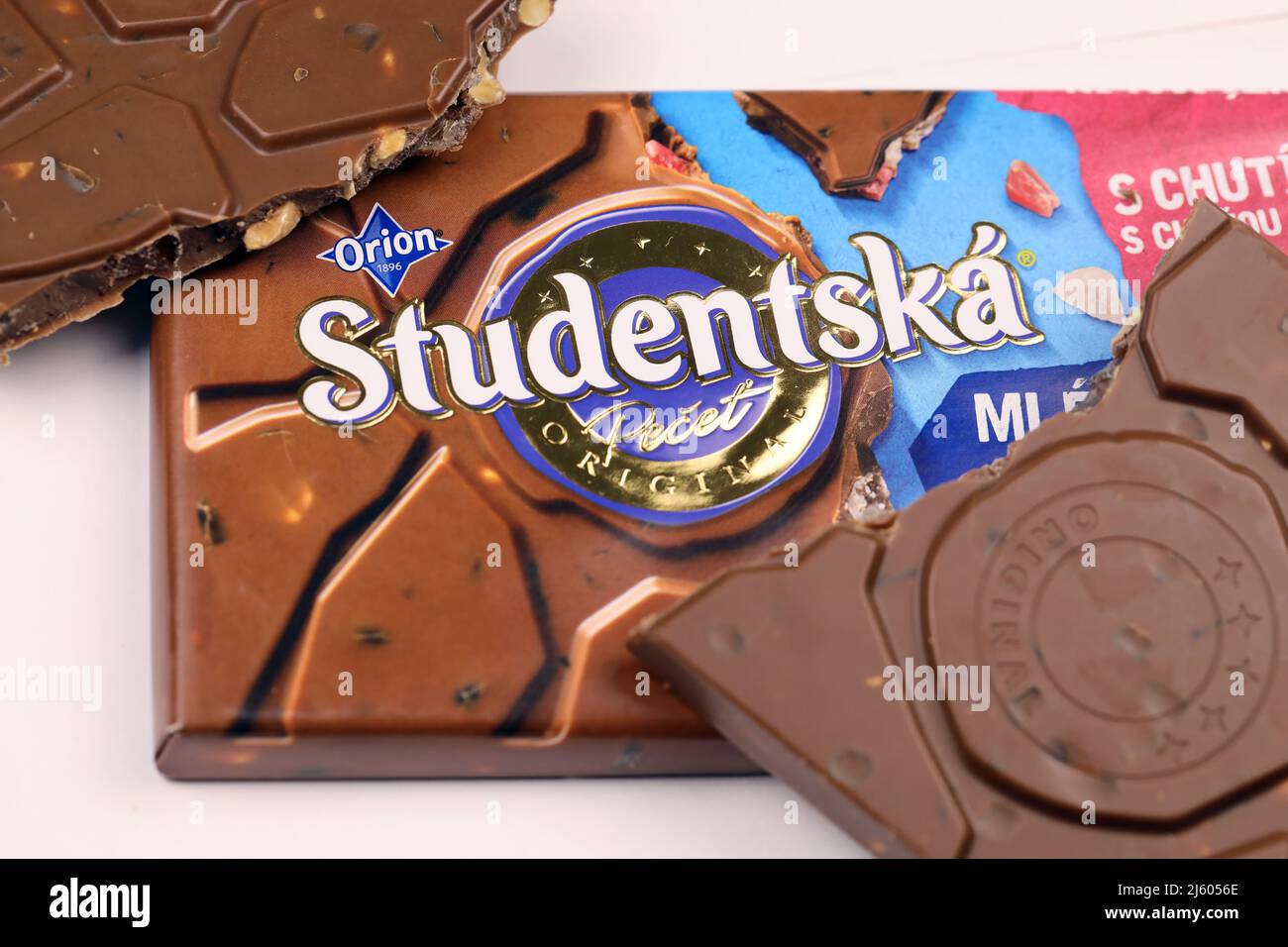KHARKIV, UKRAINE - NOVEMBER 3, 2021: Studentska chocolate bar is a ...
