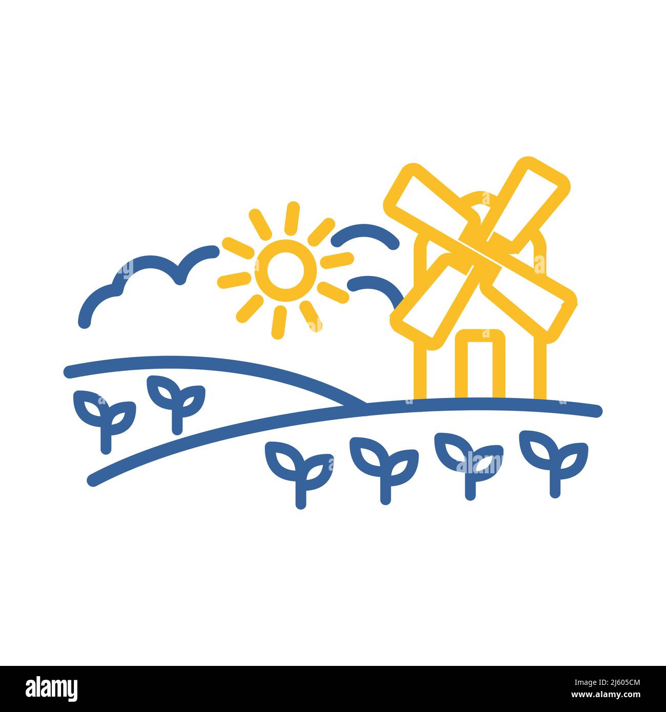 Rural landscape with windmill icon. Agriculture sign. Graph symbol for ...