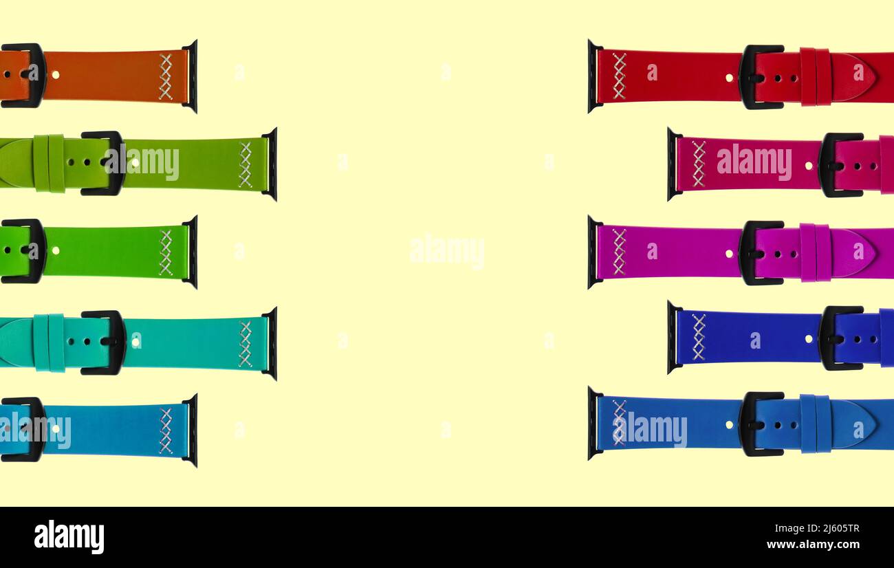 leather straps for electronic watches, smart watches, on a white ...