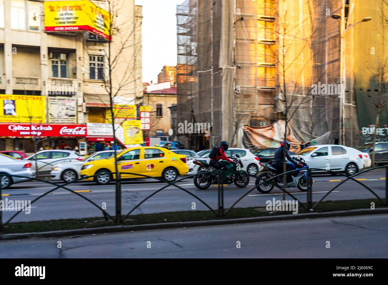 Car traffic, pollution, traffic jam in the morning and evening in the ...