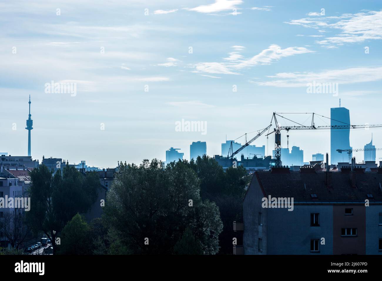 Wien, Vienna: Donaucity, DC Tower 1, Donauturm, construction crane ...