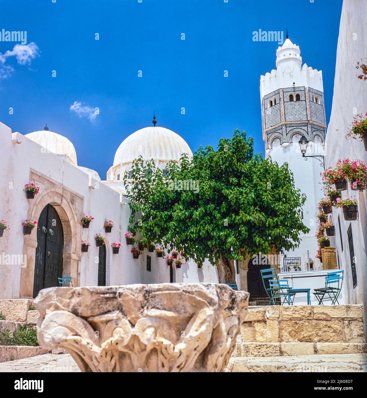 Beautiful Zaouia de Sidi Bou Maklouf under a blue sky, Tunisia, North ...