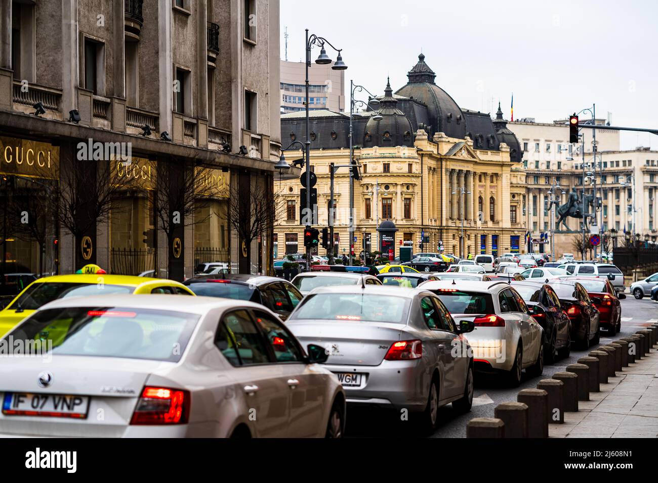 Car traffic, pollution, traffic jam in the morning and evening in the ...