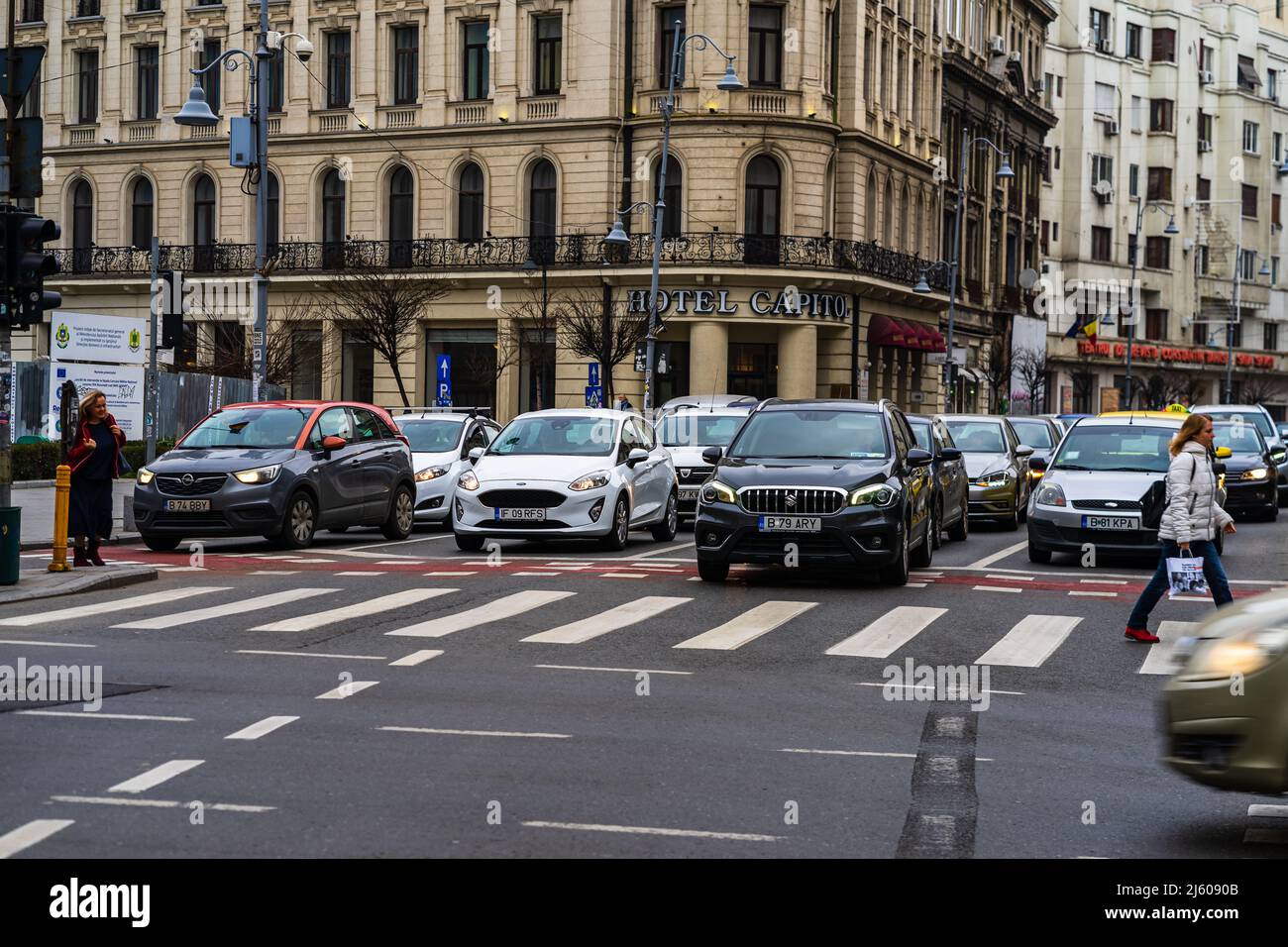 Car traffic, pollution, traffic jam in the morning and evening in the ...