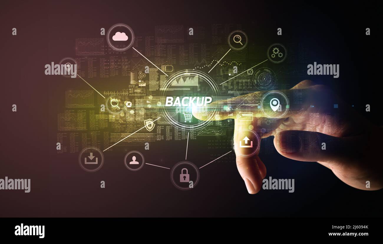 Hand touching cybersecurity button concept Stock Photo - Alamy