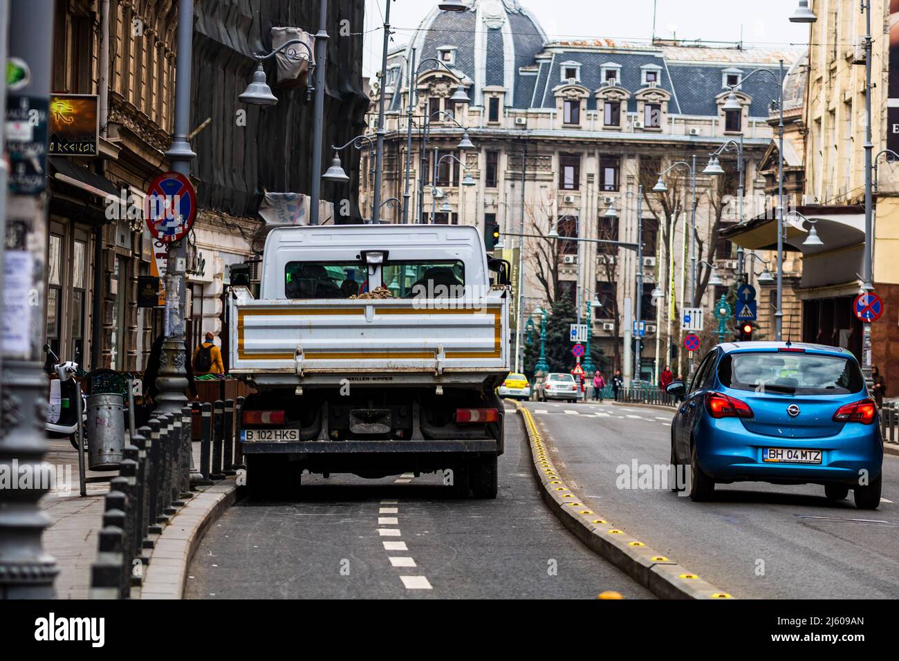 Car traffic, pollution, traffic jam in the morning and evening in the ...