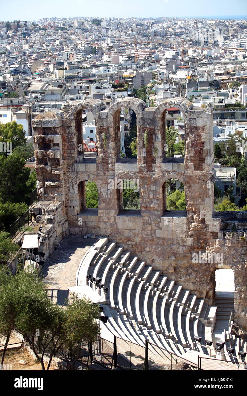 Odeon of Herodes Atticus Theater at Acropolis behind Athens City in ...