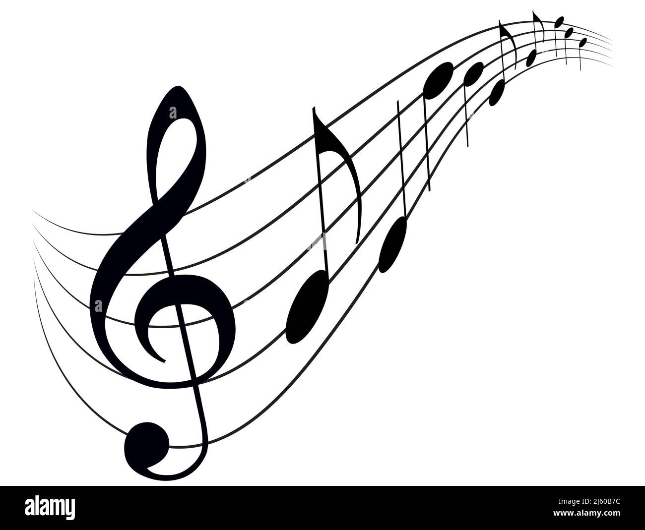 Music notes and g-clef on а music staff, decorative element for your ...