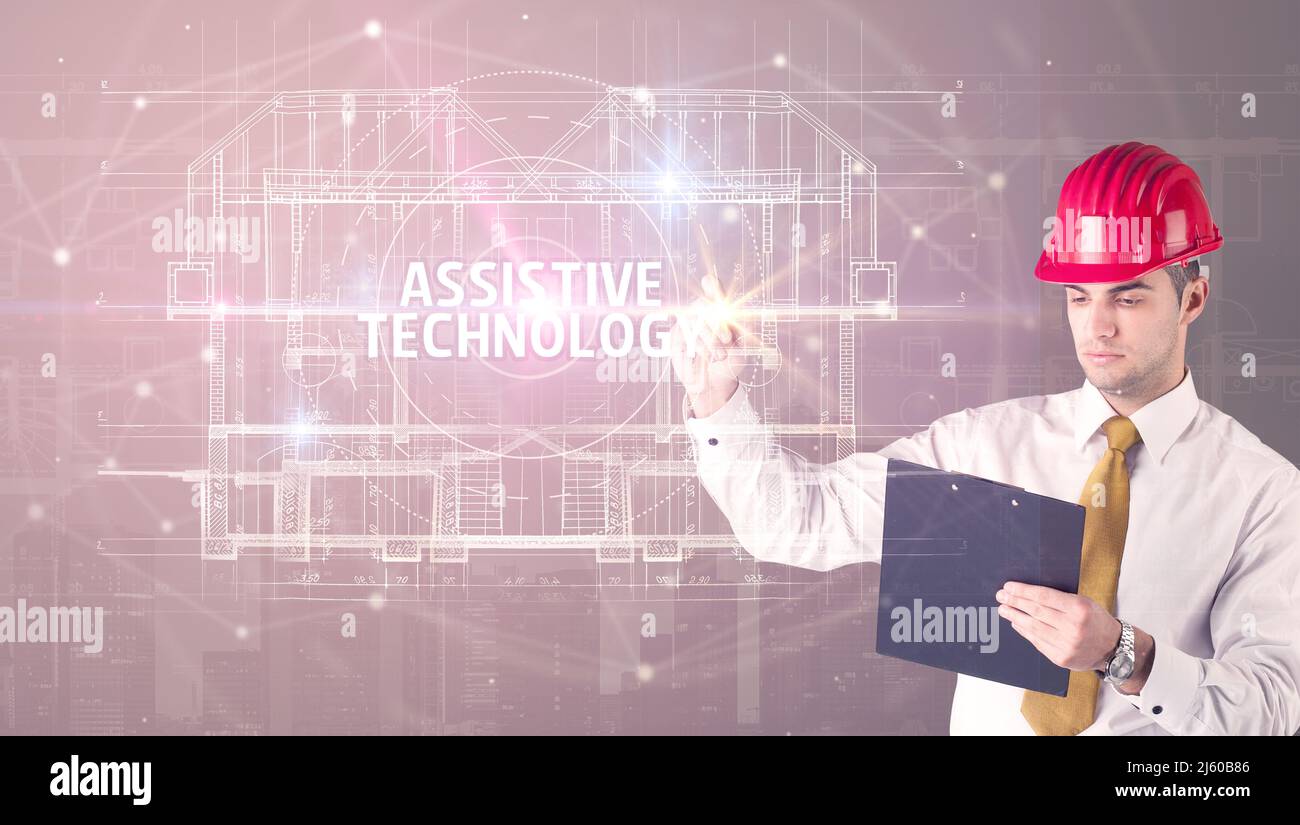 Handsome architect drawing with helmet Stock Photo - Alamy