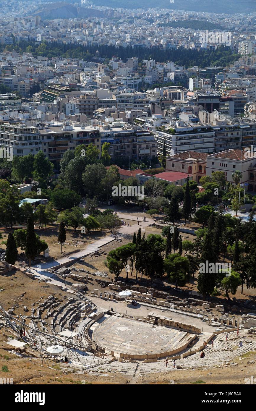 Theatre of Dionysus at Acropolis behind Athens City in Greece. It is ...