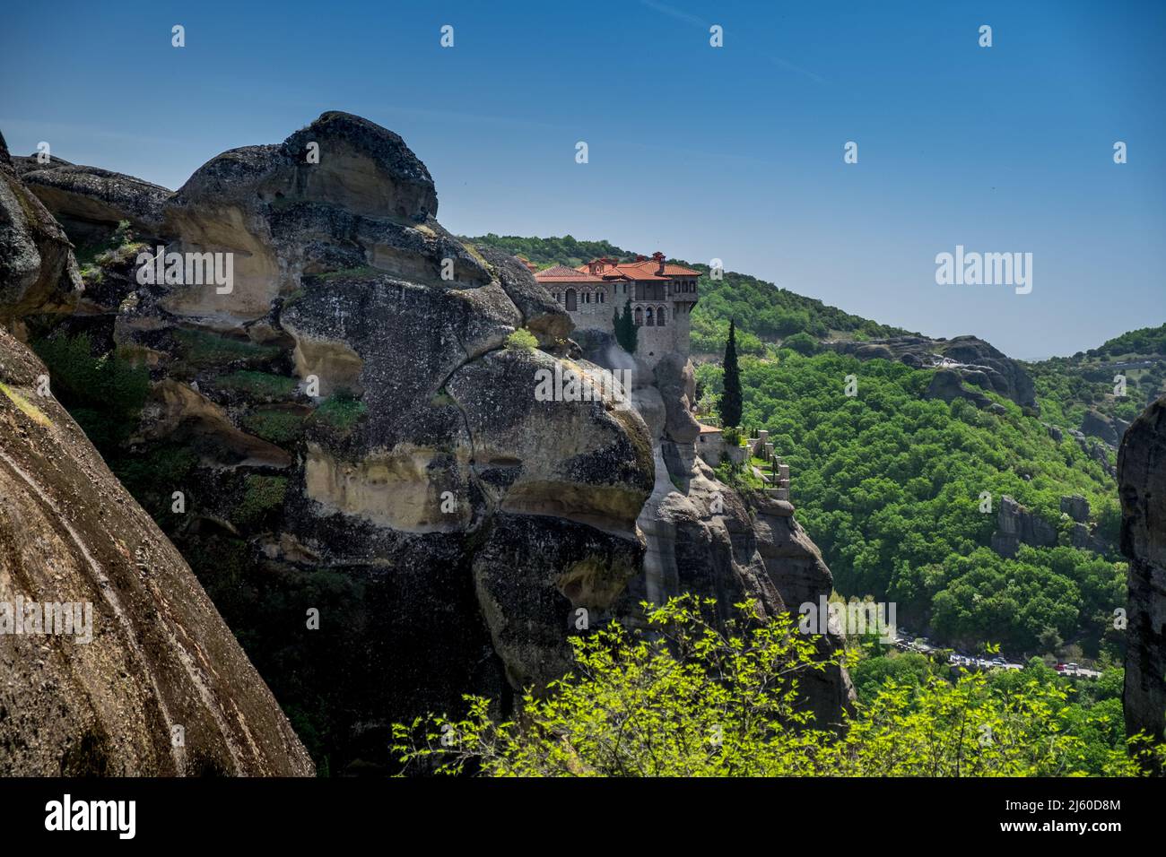 Landscape of Greek Orthodox Monasteries on the top of steep rocks Stock ...