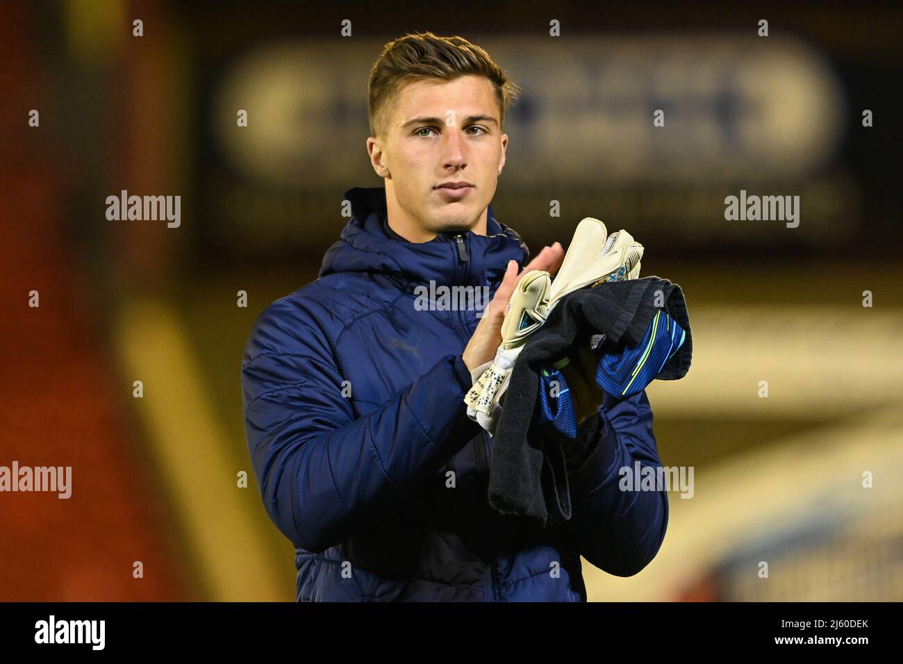 Stuart Moore #13 of Blackpool applauds the fans at the end of the game ...