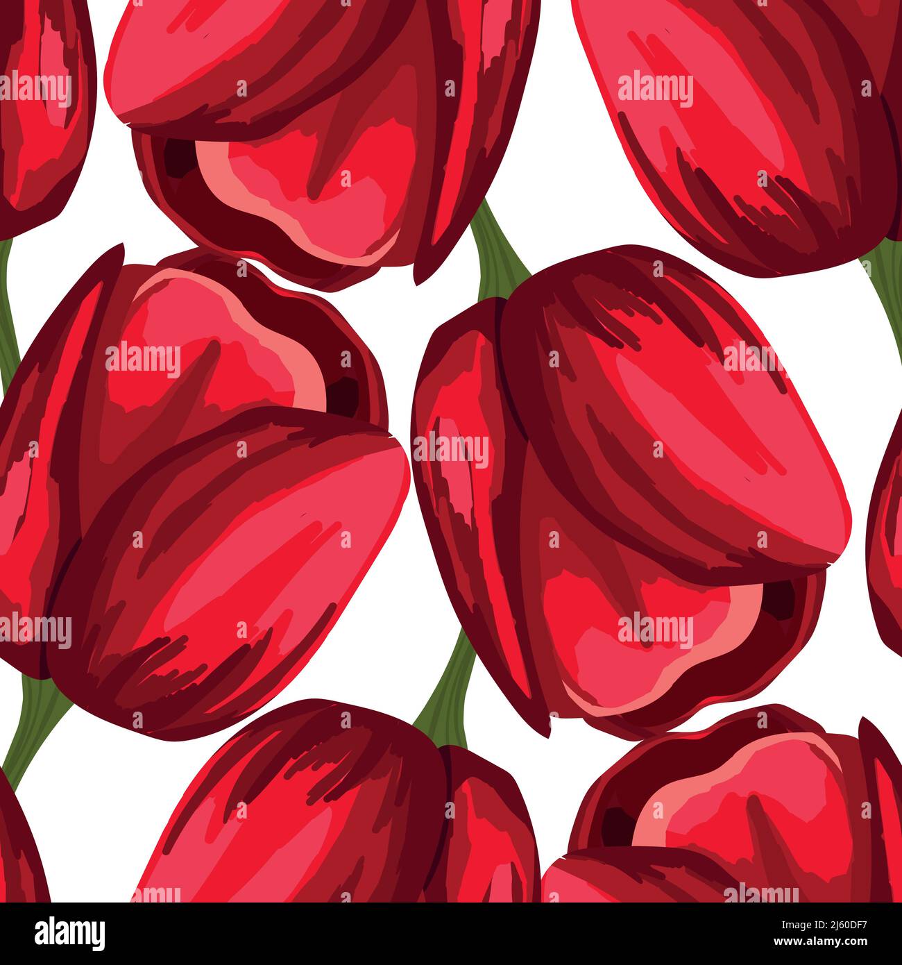 Spring colorful vector illustration with red tulips. Cartoon style ...