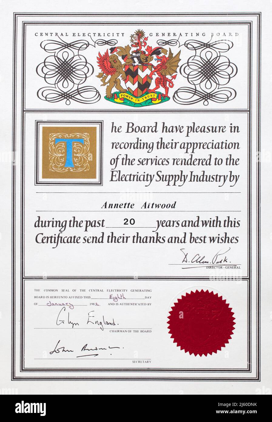 CEGB Long Term Employment Certificate in the Electricity Industry Stock ...