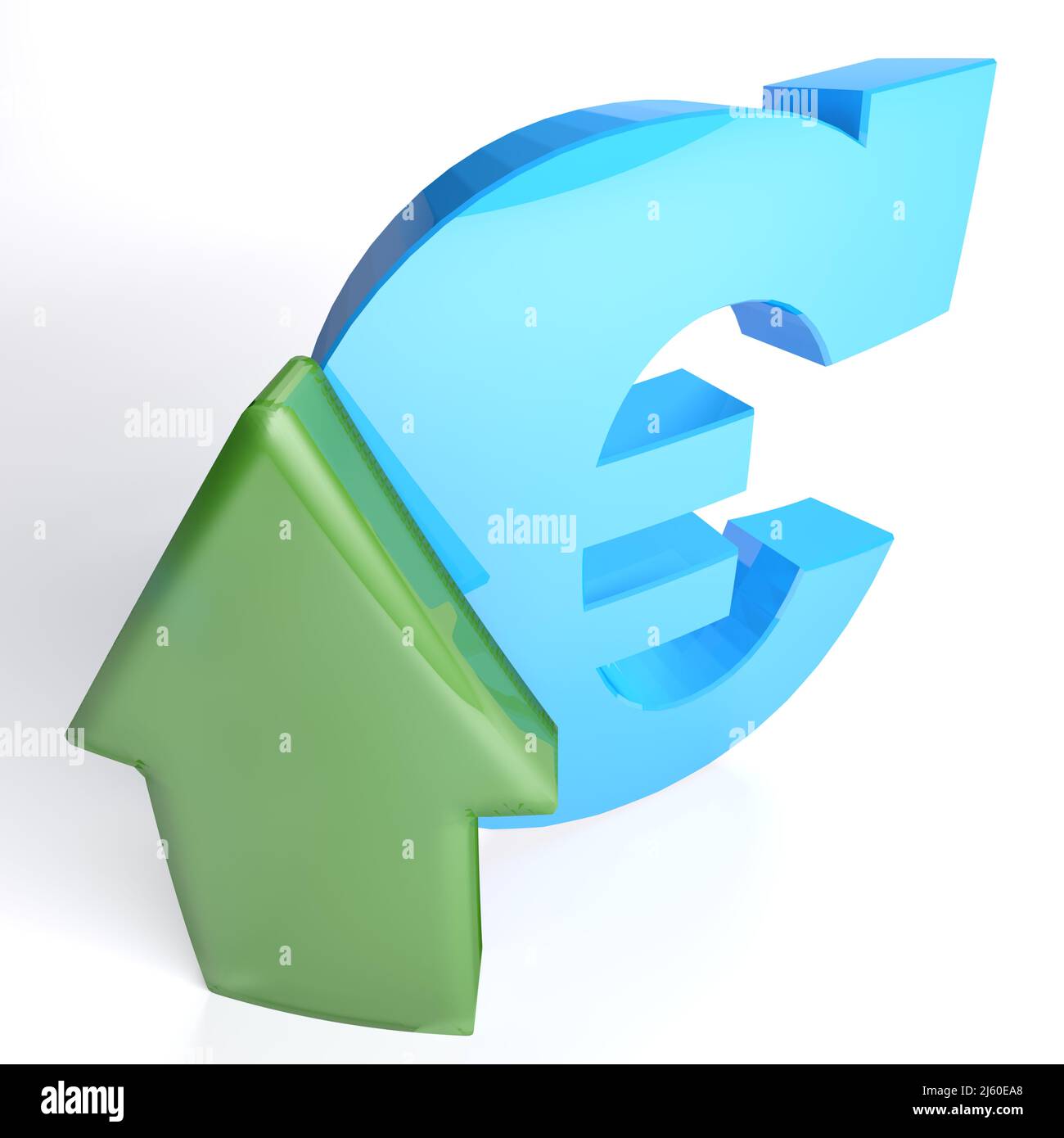 Blue euro symbol with green arrow upwards - 3D rendering illustration ...