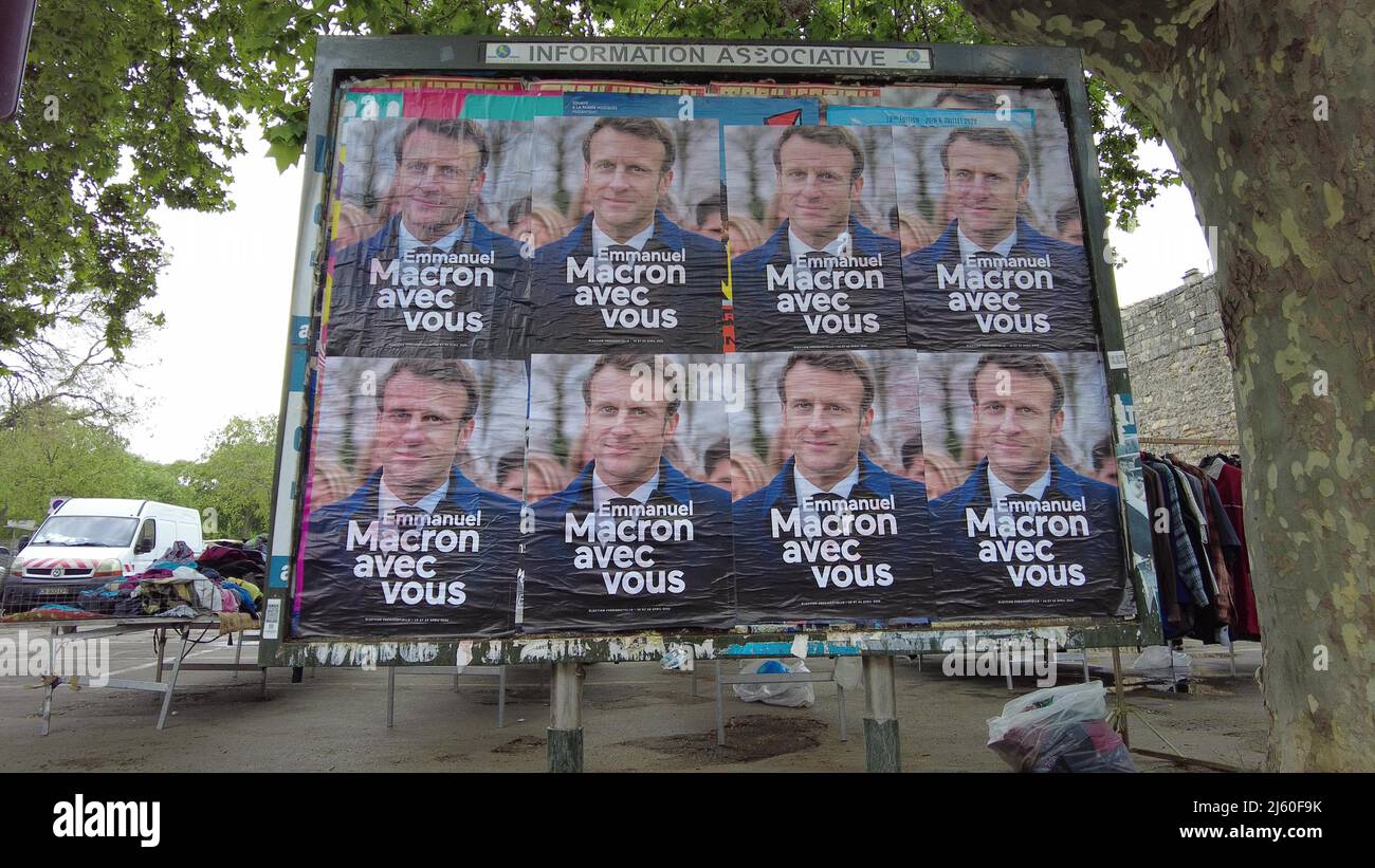 Arles, Provence, France - April 20, 2022: Emmanuel Macron electoral ...