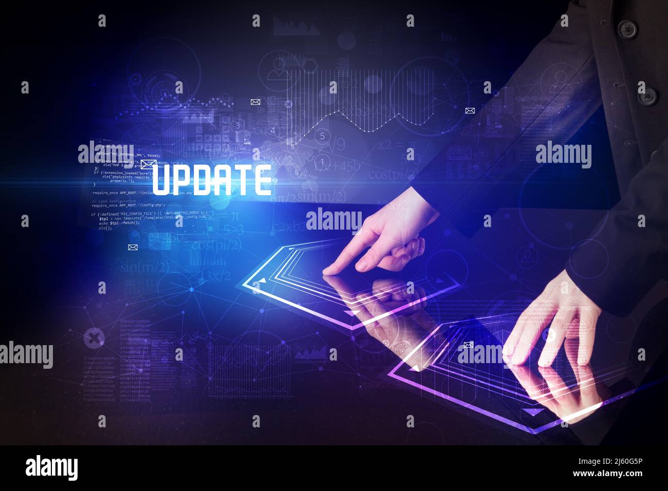 Hand touching digital table concept Stock Photo - Alamy