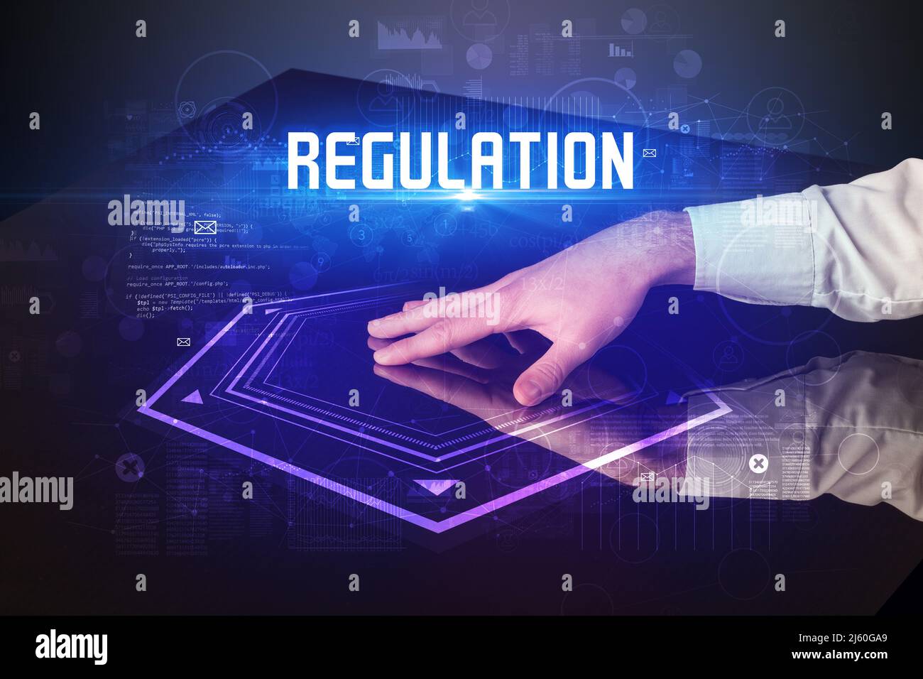 Hand touching digital table concept Stock Photo - Alamy