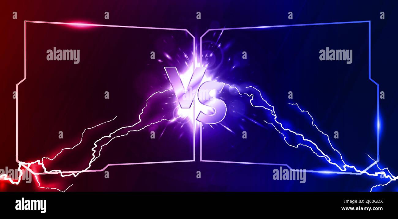 Lightning collision red and blue background with VS letters, concept ...