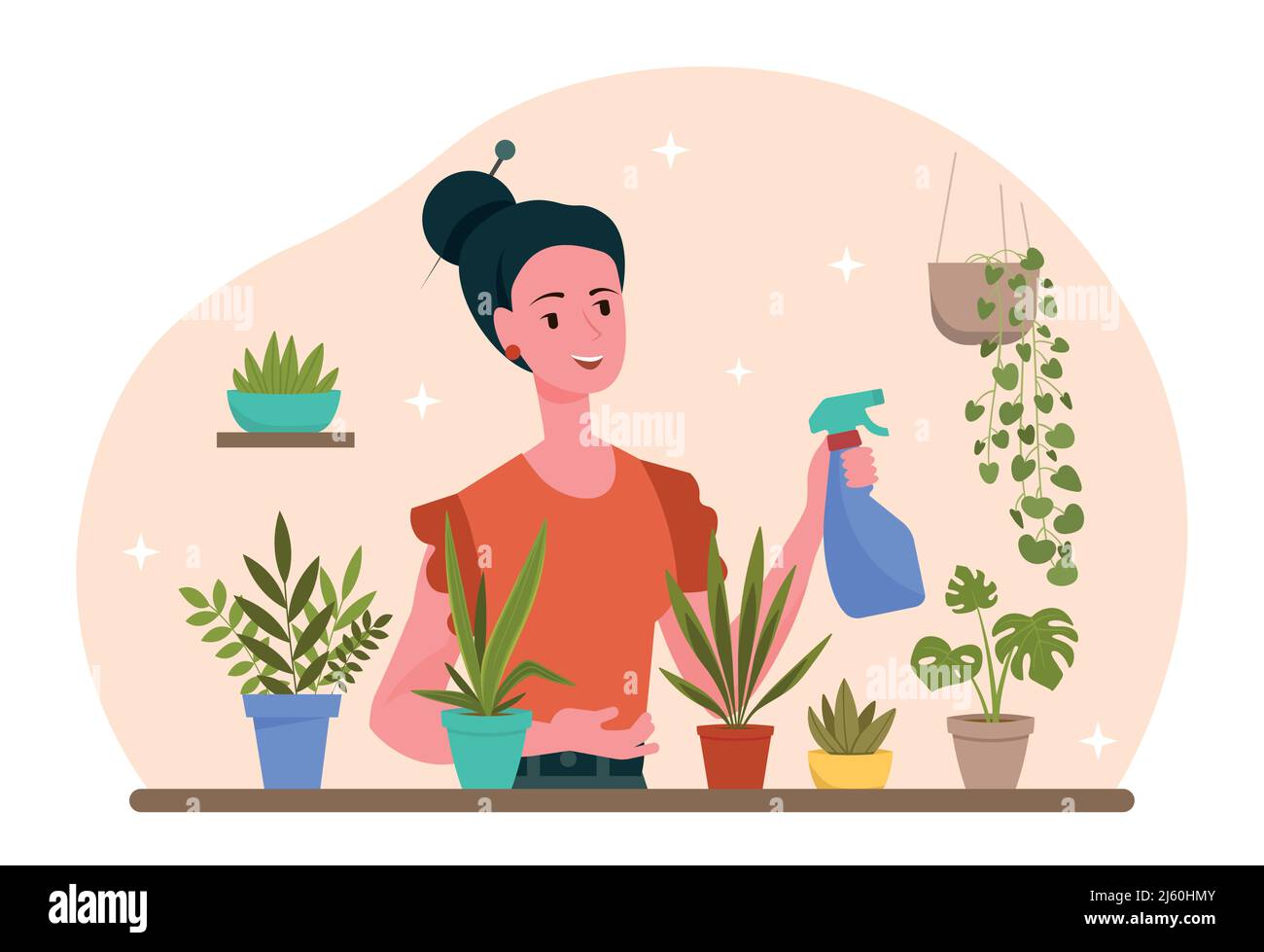 Woman with plants Stock Vector Image & Art - Alamy