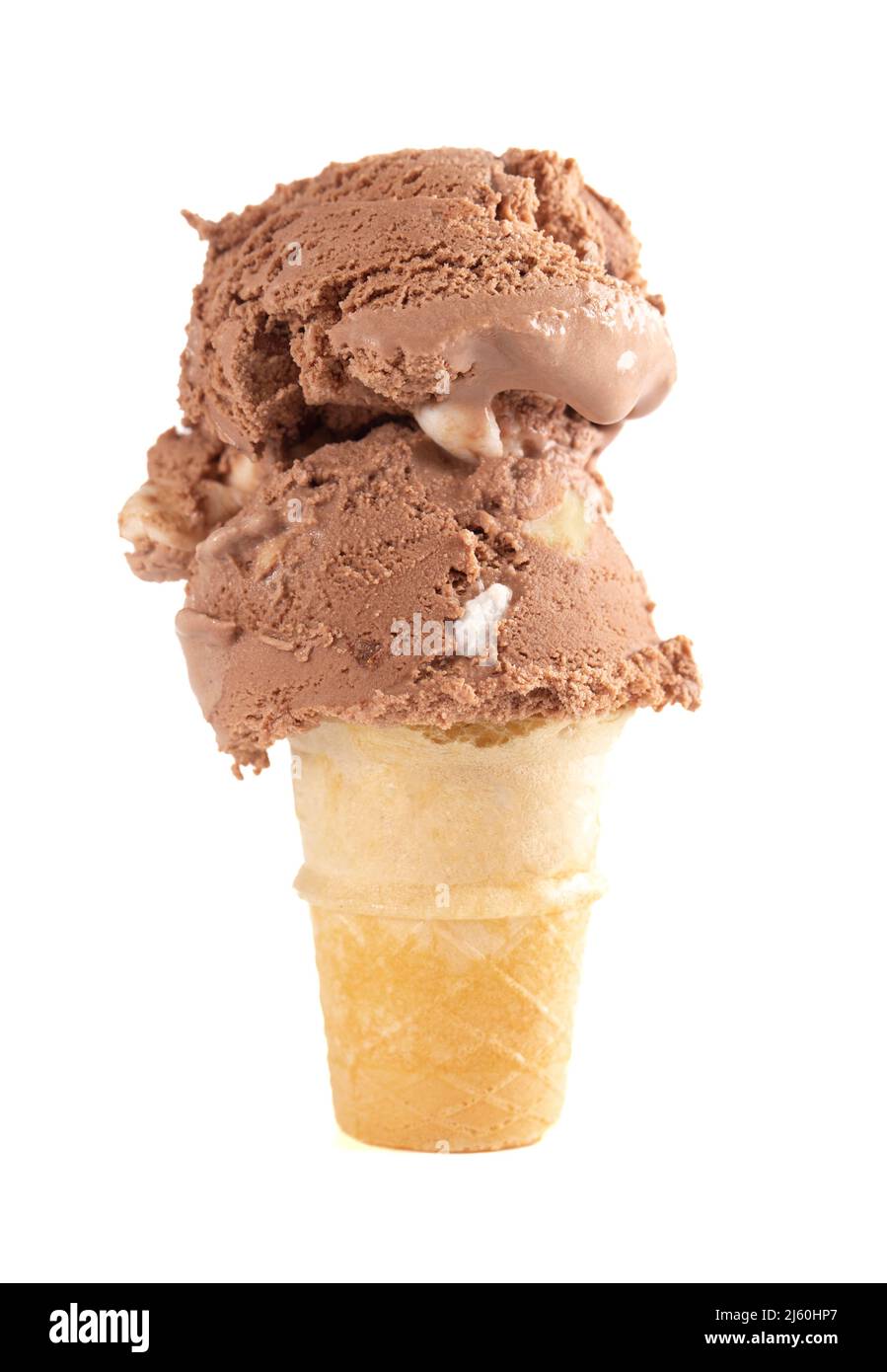 Chocolate Rocky Road Ice Cream Cone on a White Background Stock Photo ...