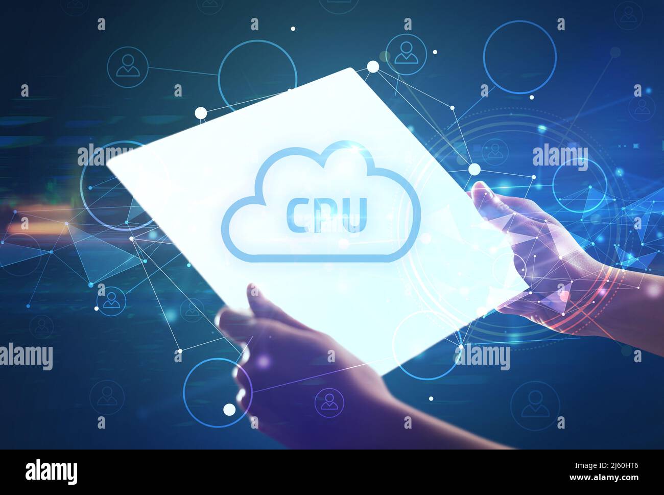 Hand holdig futuristic tablet concept Stock Photo - Alamy