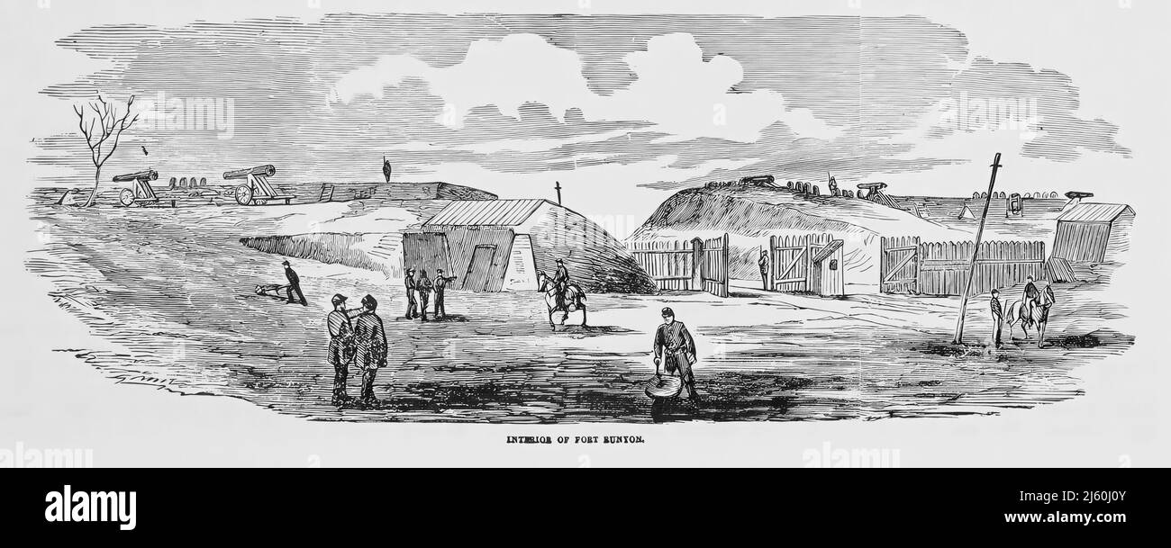 Interior of Fort Runyon in the American Civil War. 19th century ...