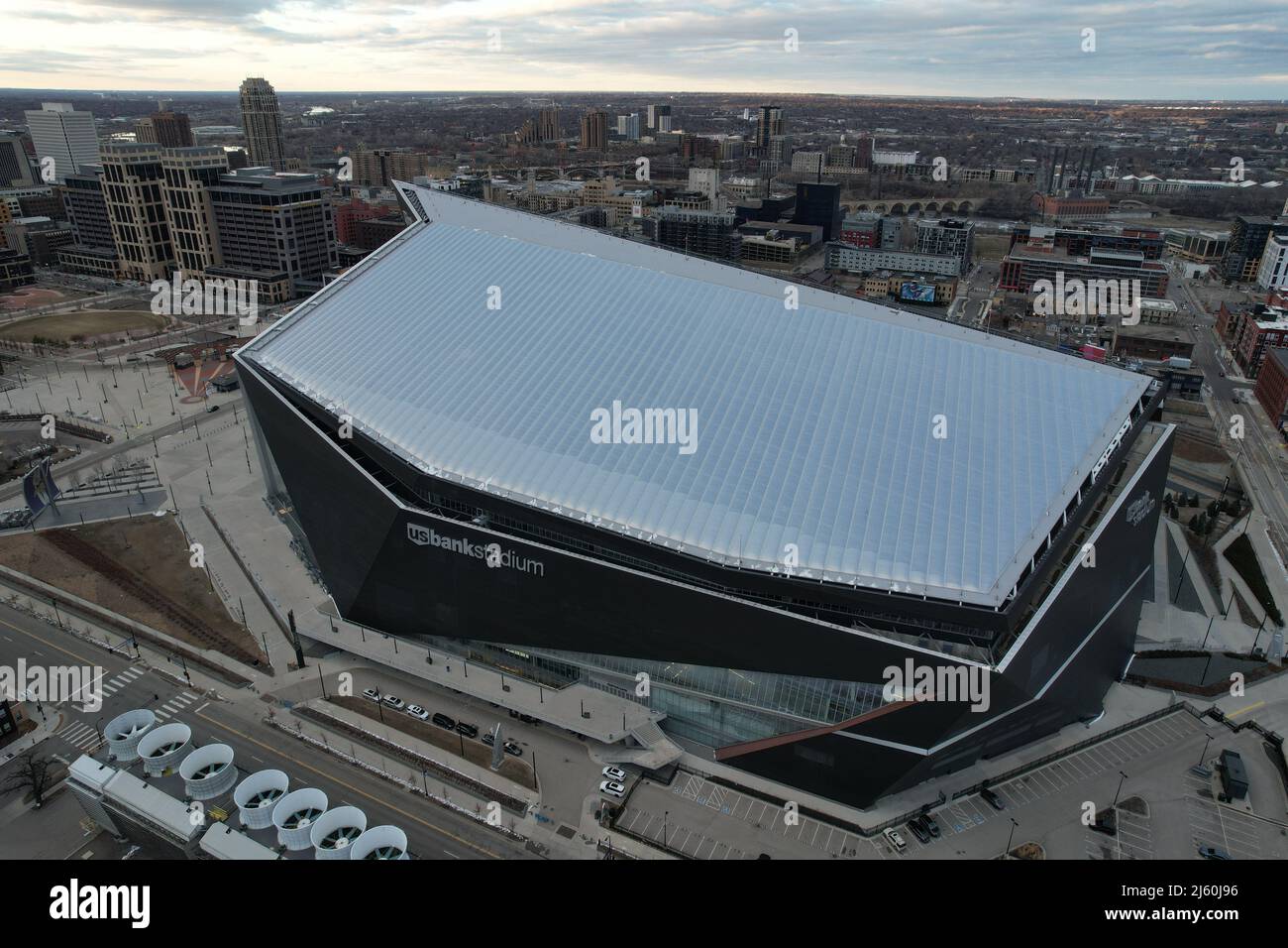 An aerial view of US Bank Stadium, the home of the Minnesota Vikings ...