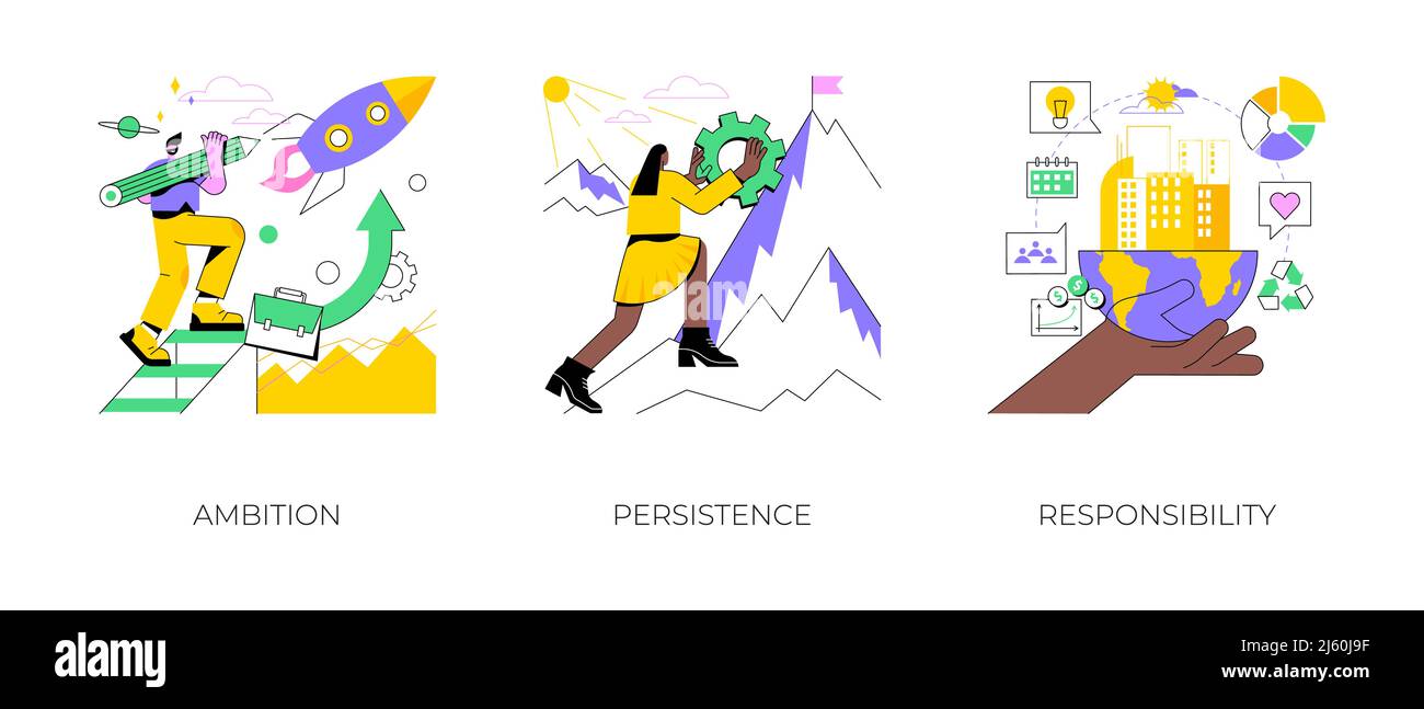 Goal achievement abstract concept vector illustration set. Ambition ...