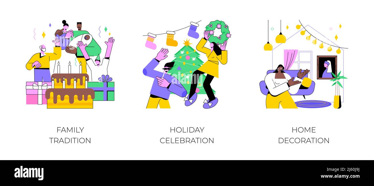 Home party abstract concept vector illustration set. Family tradition ...