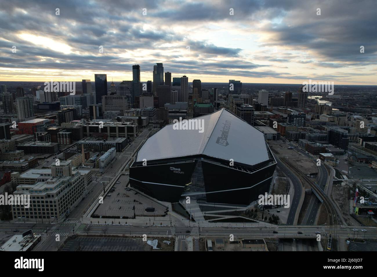 An aerial view of US Bank Stadium, the home of the Minnesota Vikings ...
