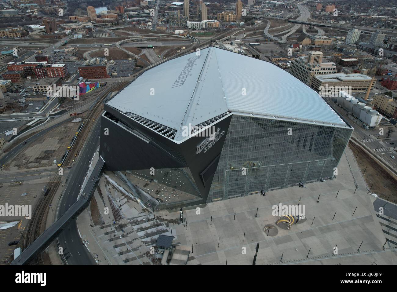 An aerial view of US Bank Stadium, the home of the Minnesota Vikings ...
