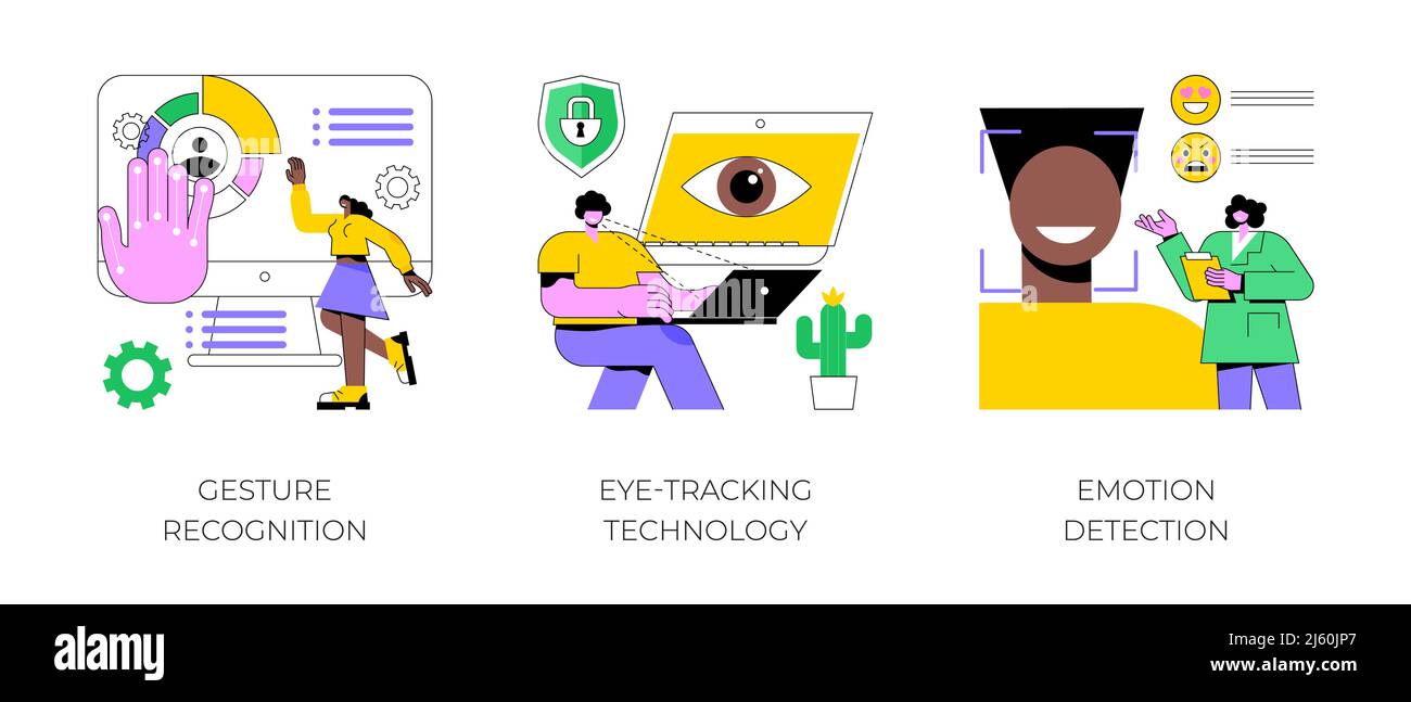 Sensor technology abstract concept vector illustration set. Gesture recognition, eye tracking ...
