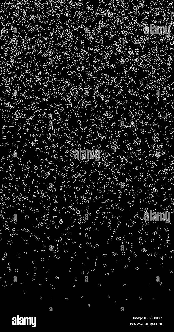 Falling numbers, big data concept. Binary white chaotic flying digits ...