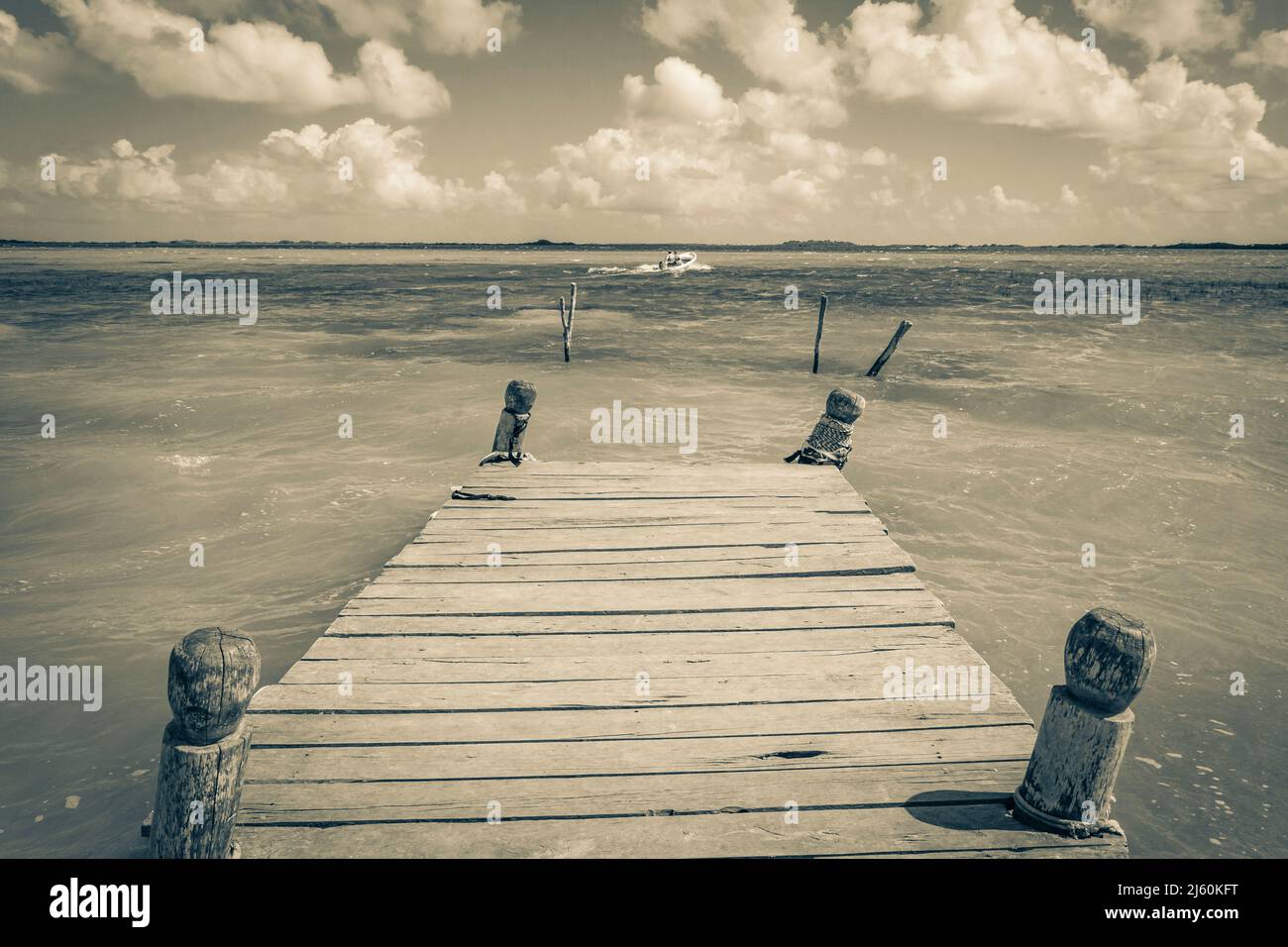 Old black and white picture of the natural panorama view to the Muyil ...