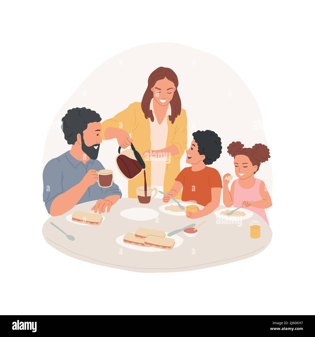 Making coffee isolated cartoon vector illustration. Family sitting at ...