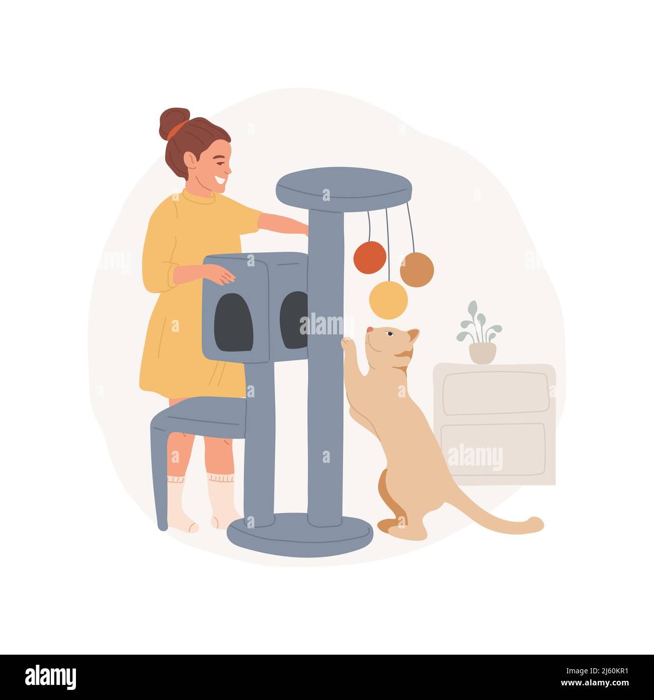 Scratching post isolated cartoon vector illustration. Happy cat playing ...
