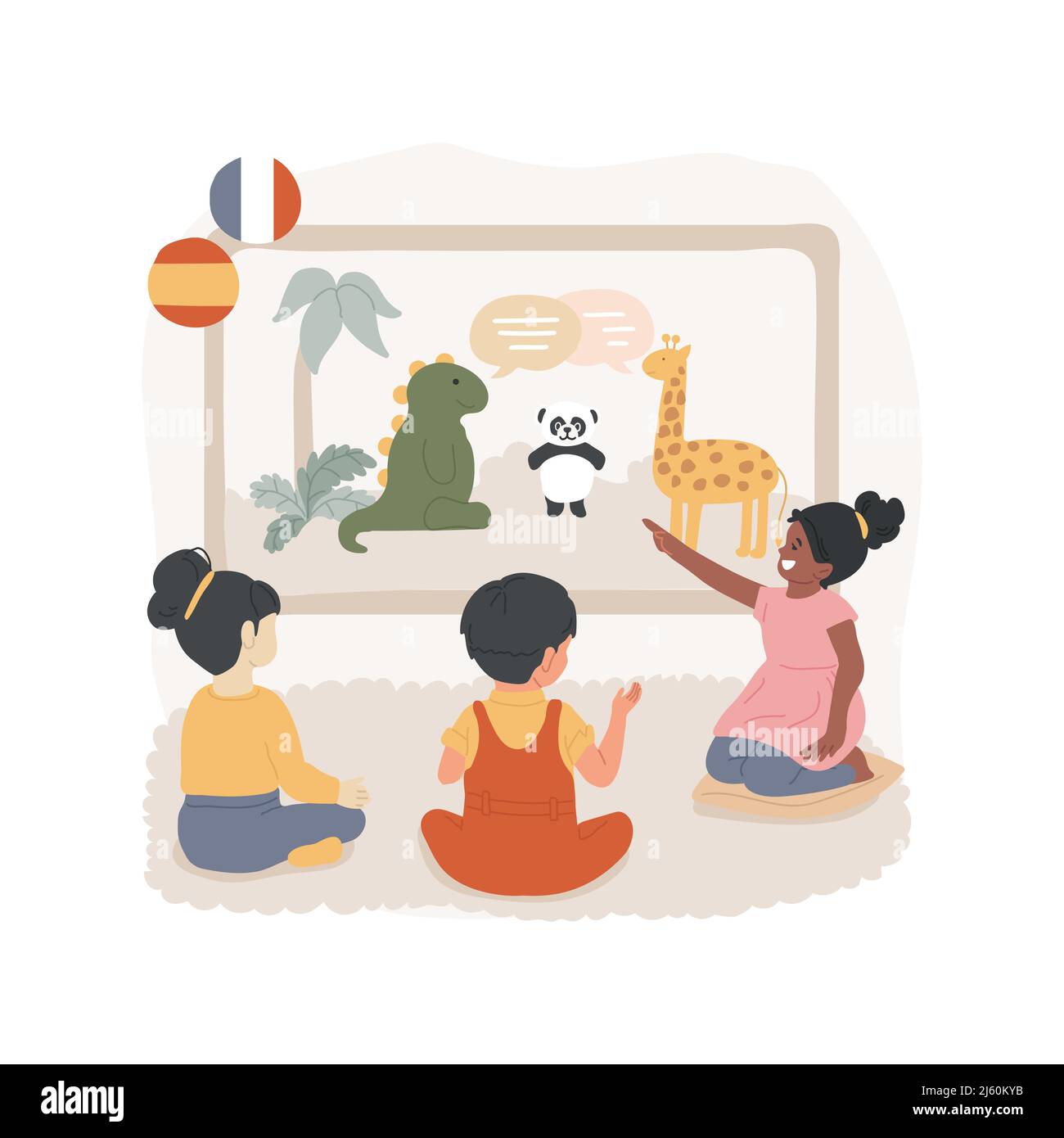 Watching cartoon in foreign language isolated cartoon vector ...