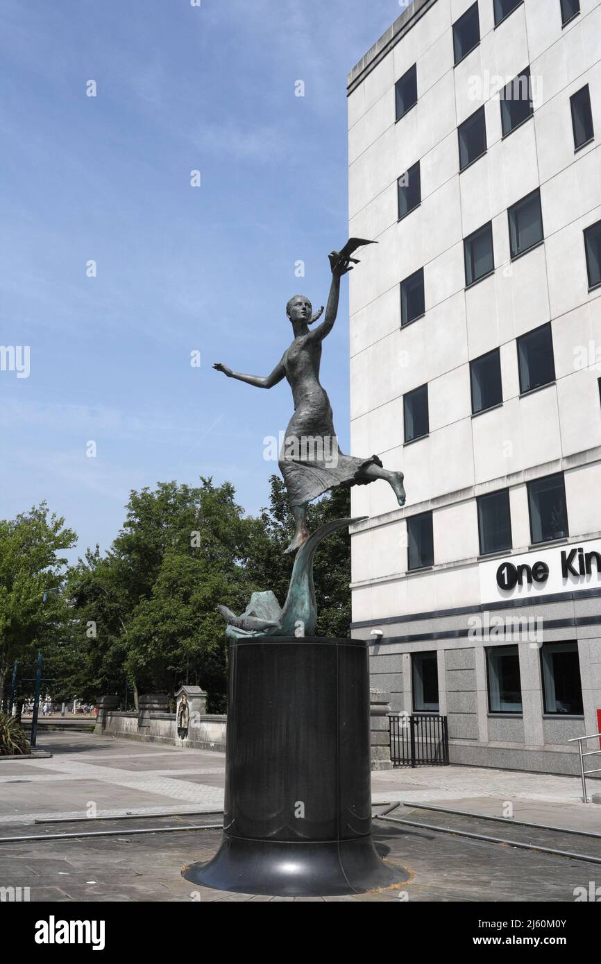 Nereid statue on Kingsway, Cardiff city centre Wales UK Stock Photo - Alamy